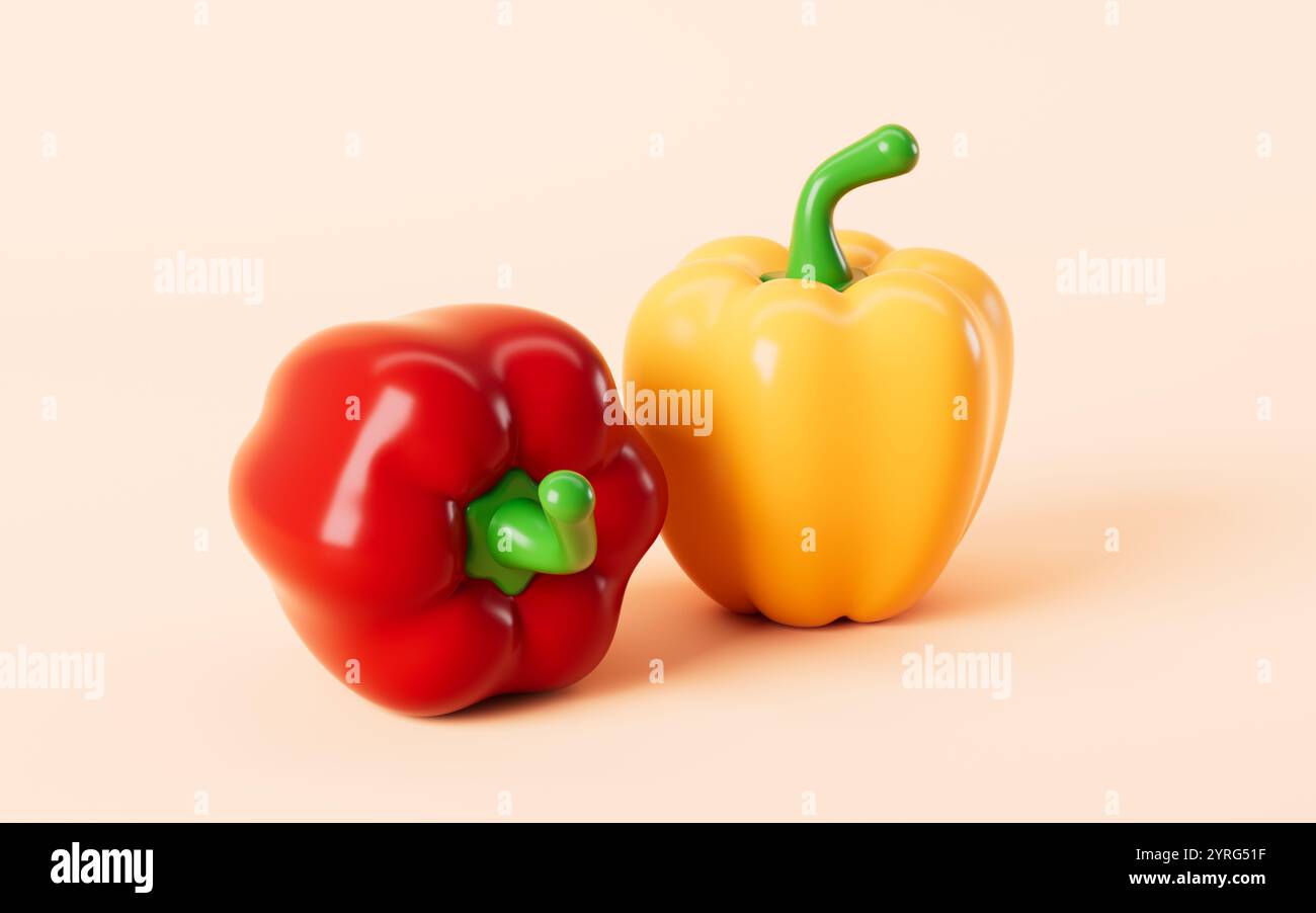 Cartoon sweet pepper, color pepper model, 3d rendering. 3d illustration ...
