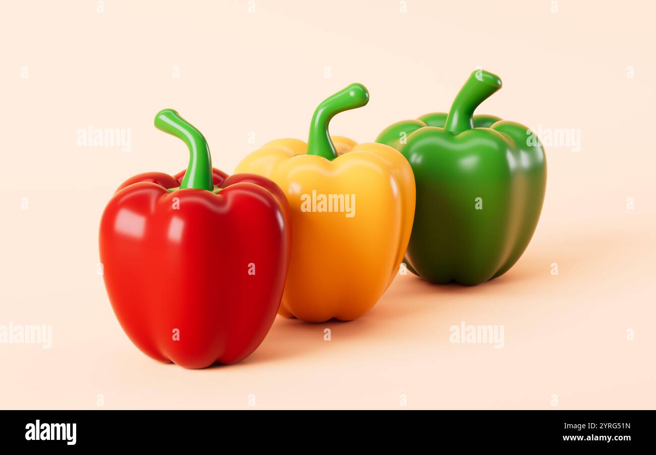 Cartoon sweet pepper, color pepper model, 3d rendering. 3d illustration ...