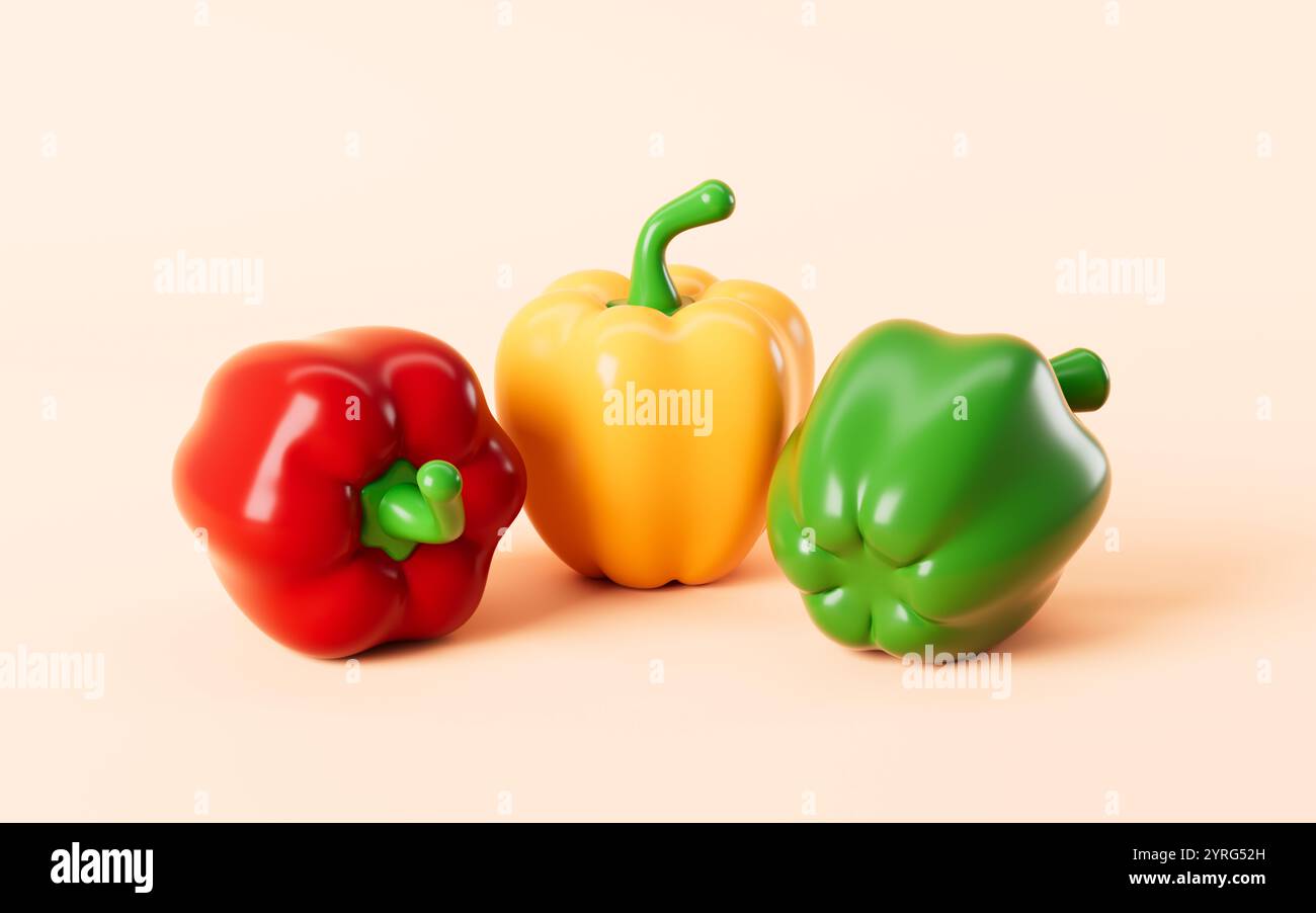 Cartoon sweet pepper, color pepper model, 3d rendering. 3d illustration ...