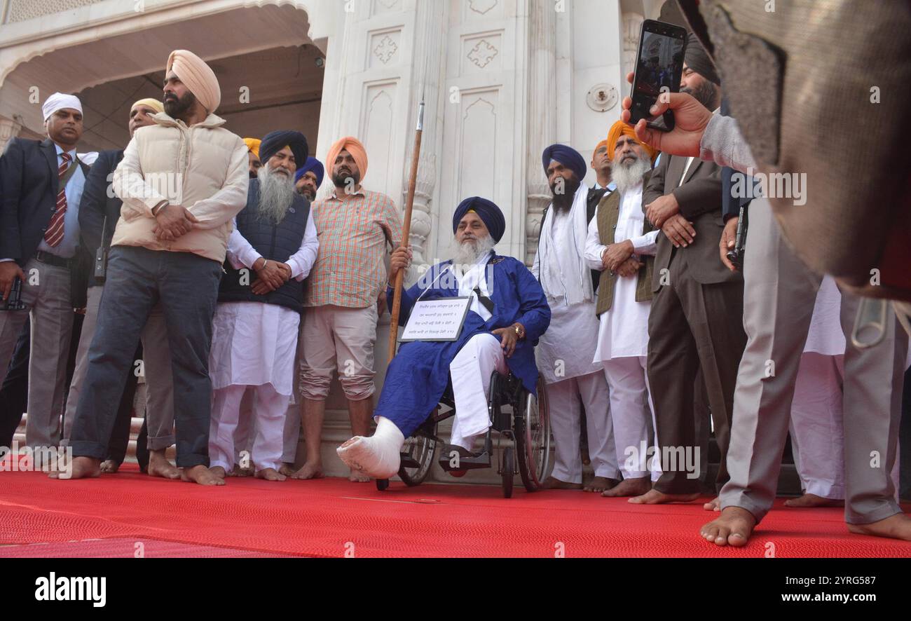 AMRITSAR, INDIA - DECEMBER 3: As per tankhah (religious punishment) awarded by Akal Takht, SAD ...