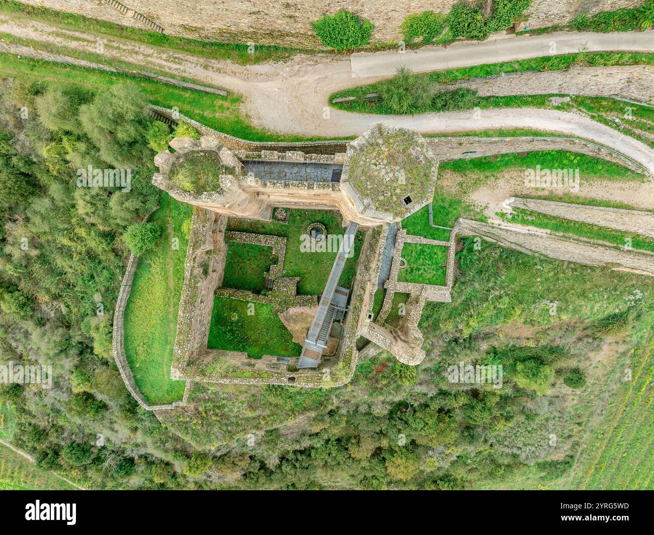 Aerial view of Ehrenfels Castle a ruined hillside castle above the ...