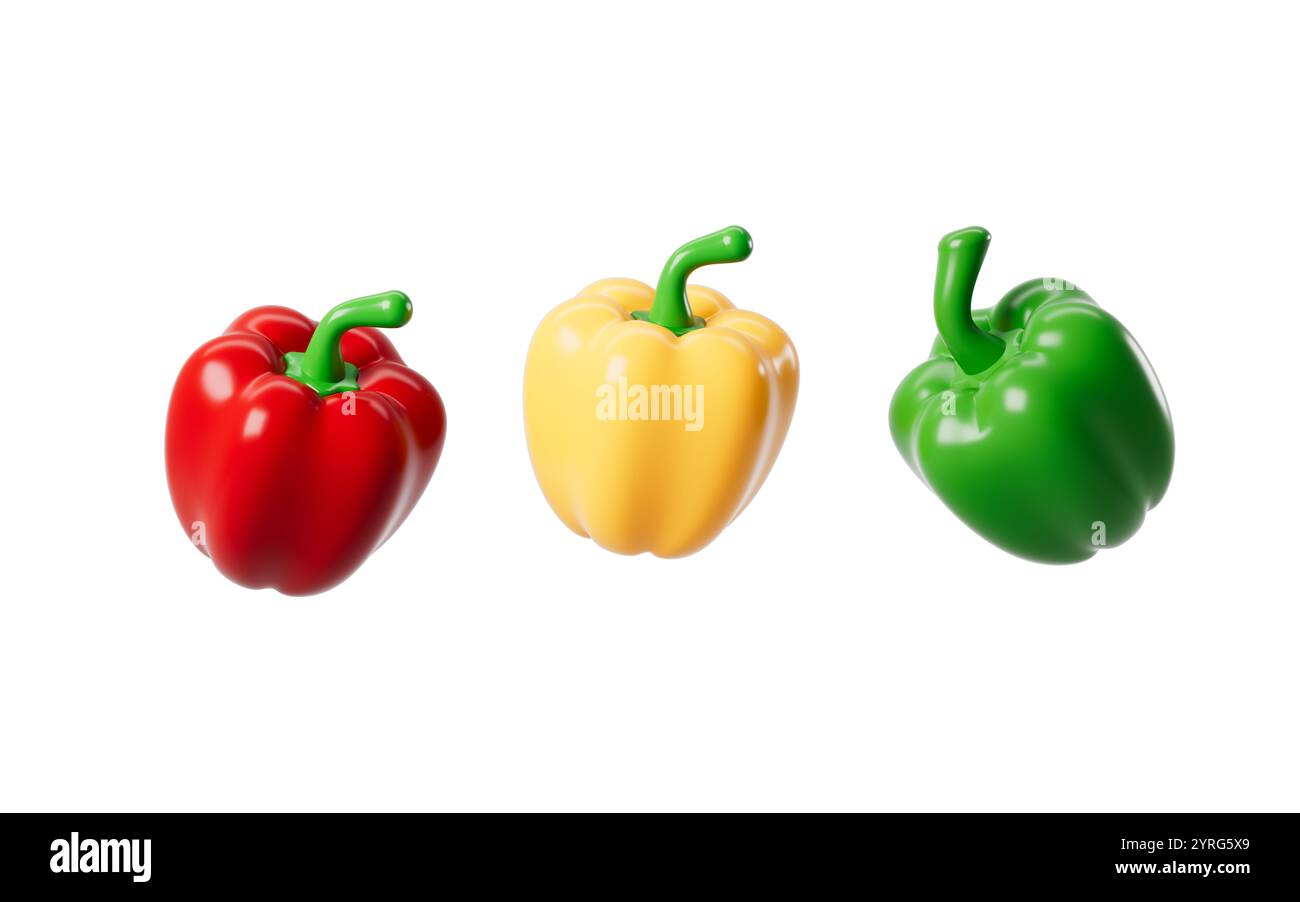 Cartoon sweet pepper, color pepper model, 3d rendering. 3d illustration ...
