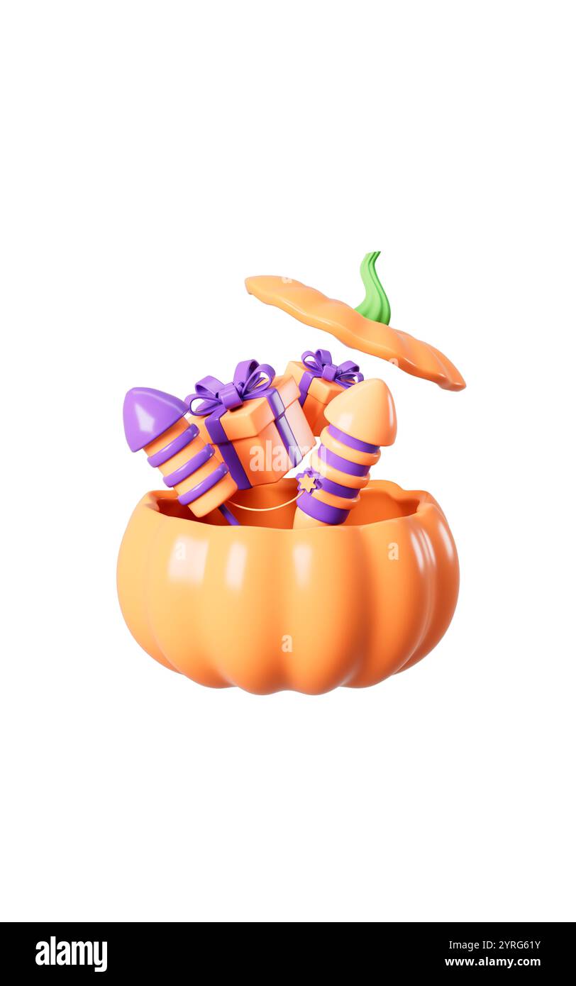 Cartoon Gifts and fireworks in the pumpkin shaped box, Thanksgiving ...