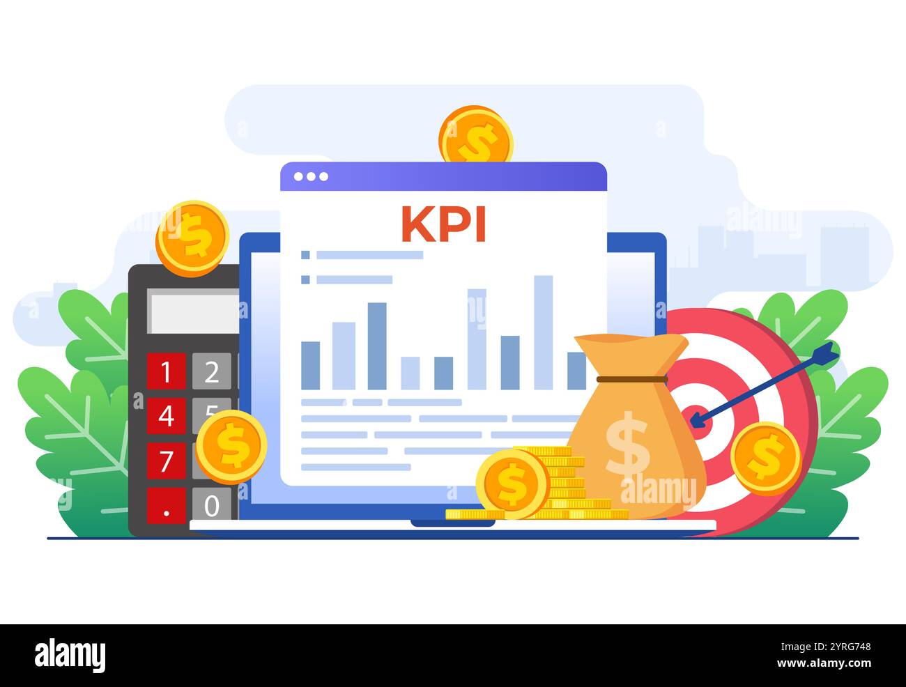 KPI, Key performance indicators business technical concept flat vector illustration, Performance ...