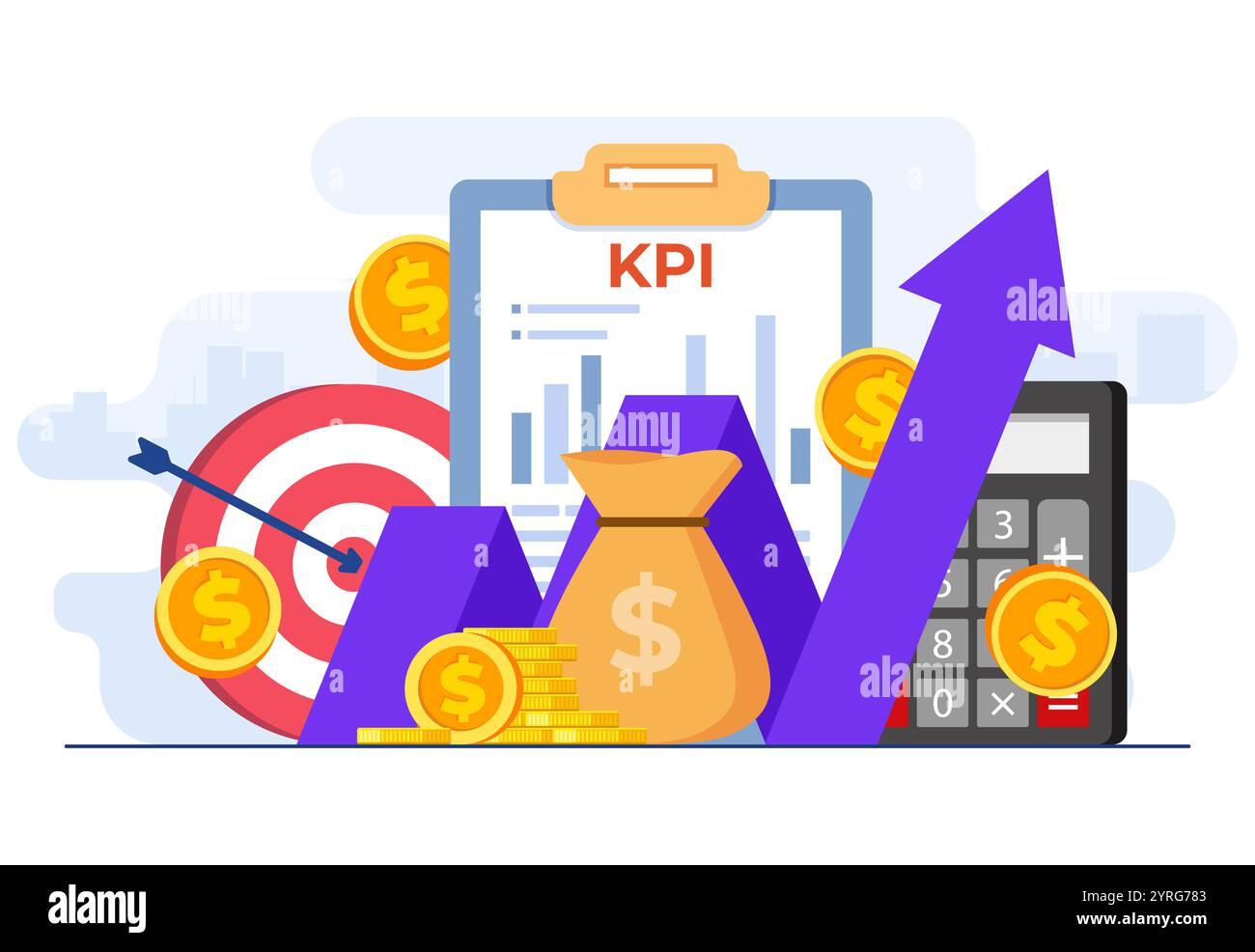KPI, Key performance indicators business technical concept flat vector illustration, Performance ...