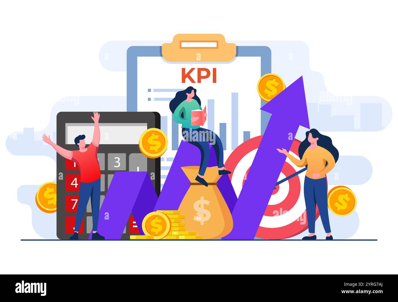 KPI, Key performance indicators business technical concept flat vector illustration, Performance ...