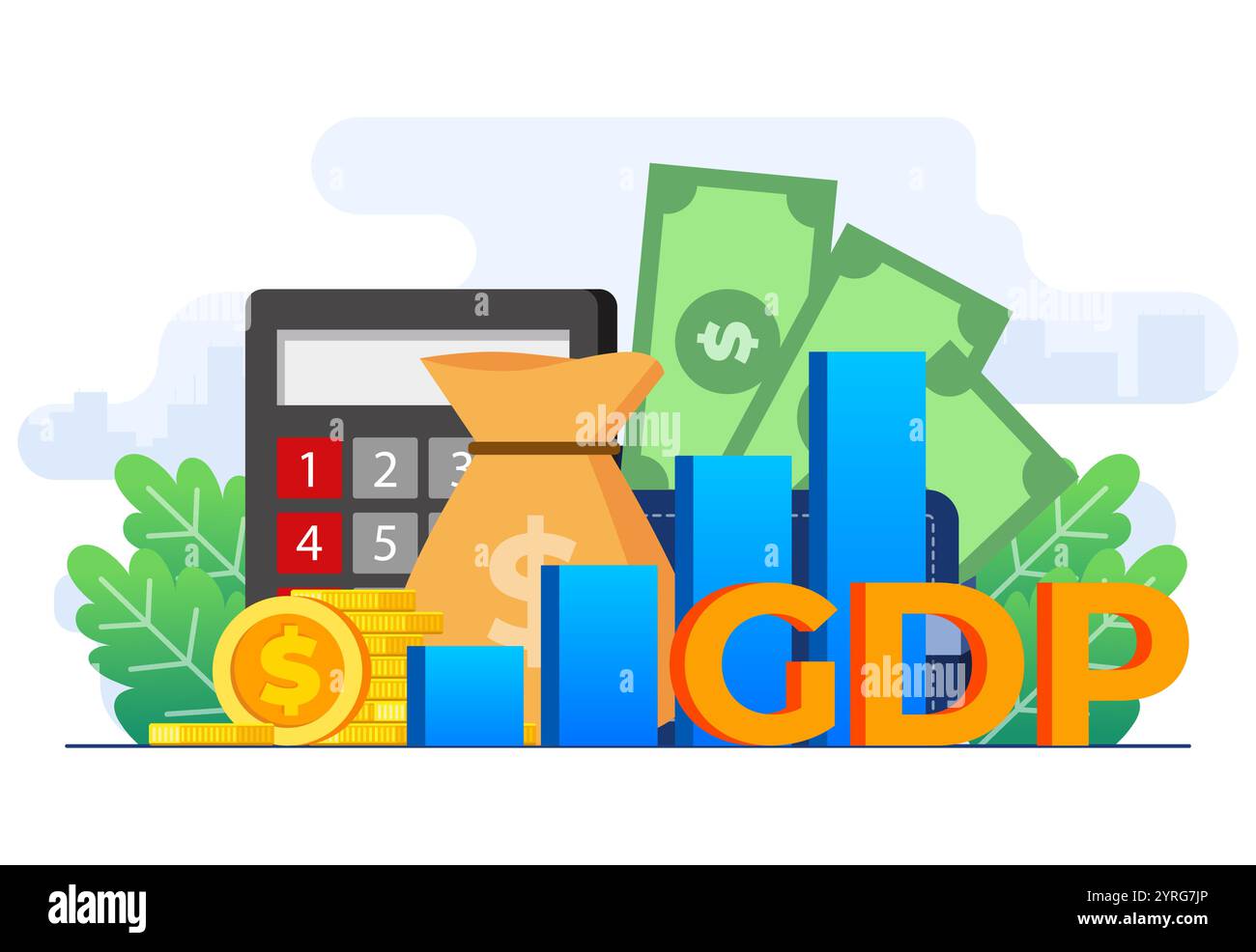 Gross domestic product concept flat illustration vector template, Stacks of money, National ...