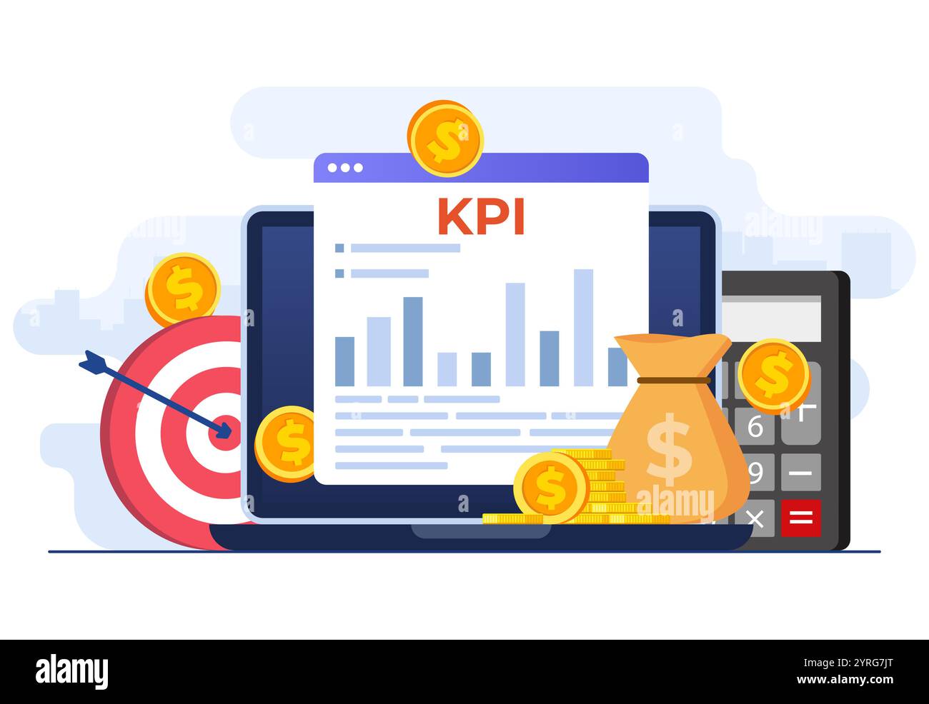 KPI, Key performance indicators business technical concept flat vector illustration, Performance ...