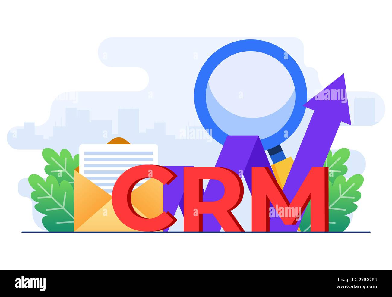 CRM, Customer Relationship Management concept flat vector illustration template for website ...