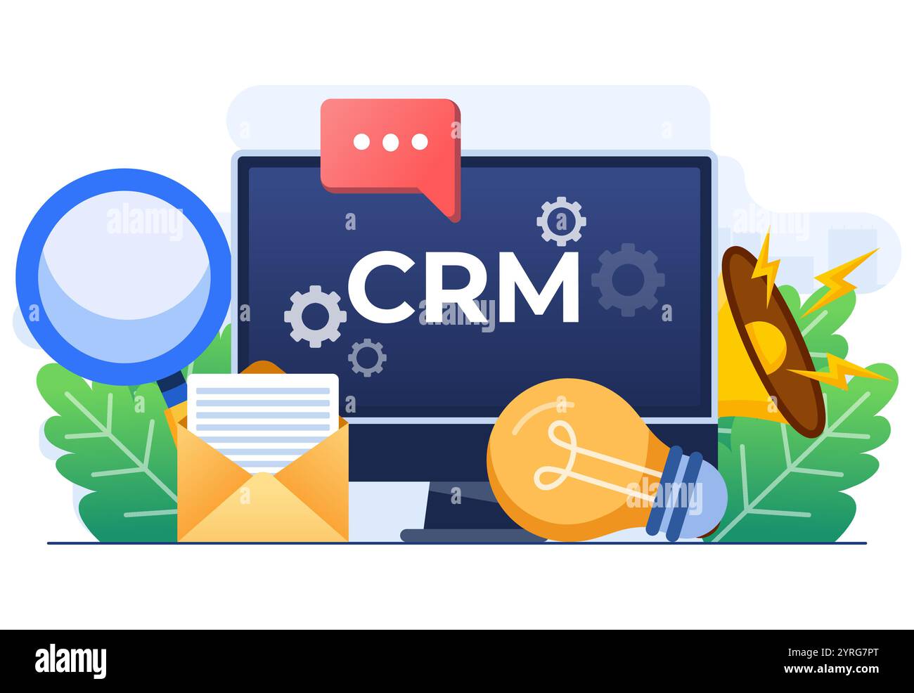 CRM, Customer Relationship Management concept flat vector illustration template for website ...