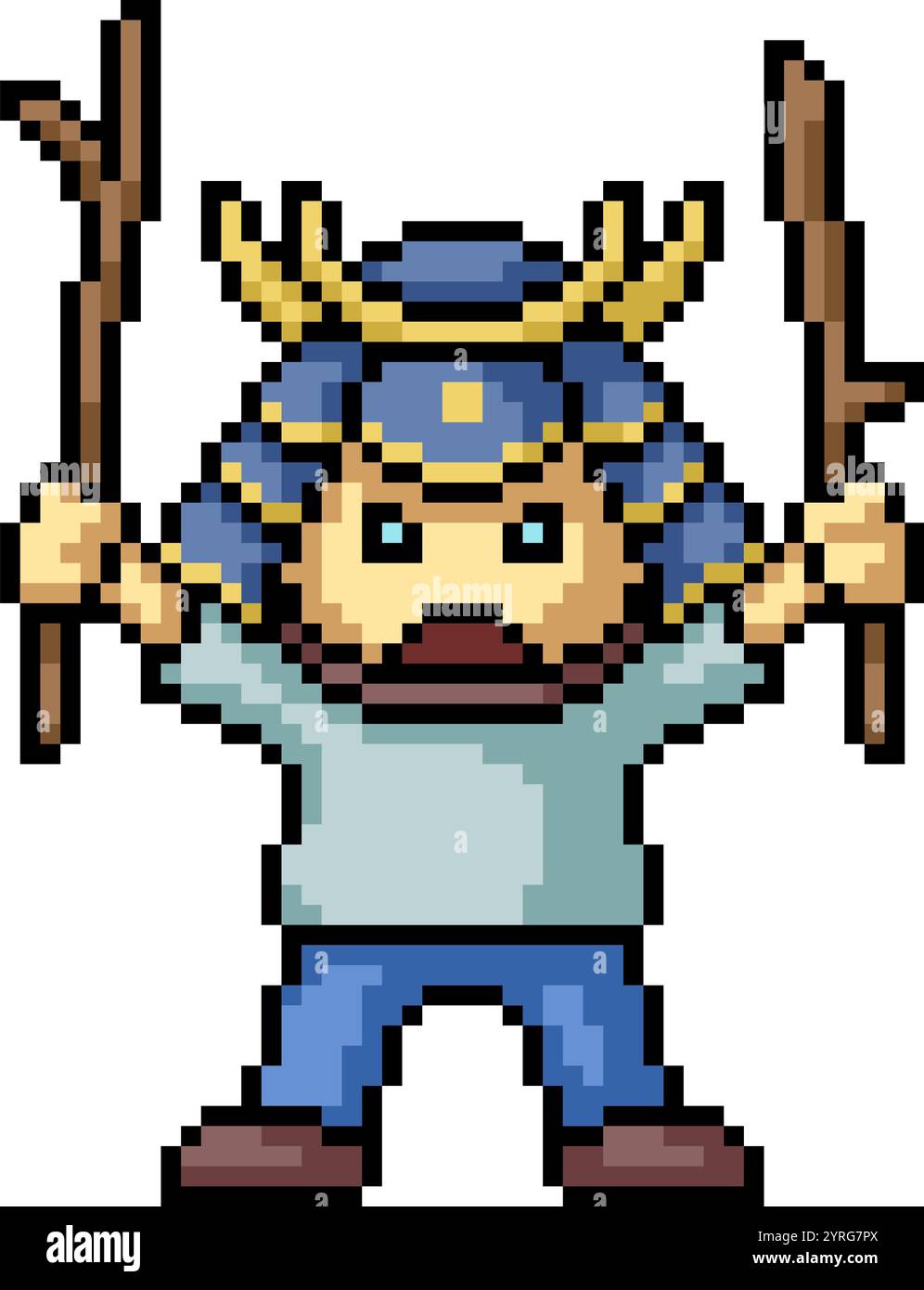 pixel art of kid play samurai isolated background Stock Vector Image ...