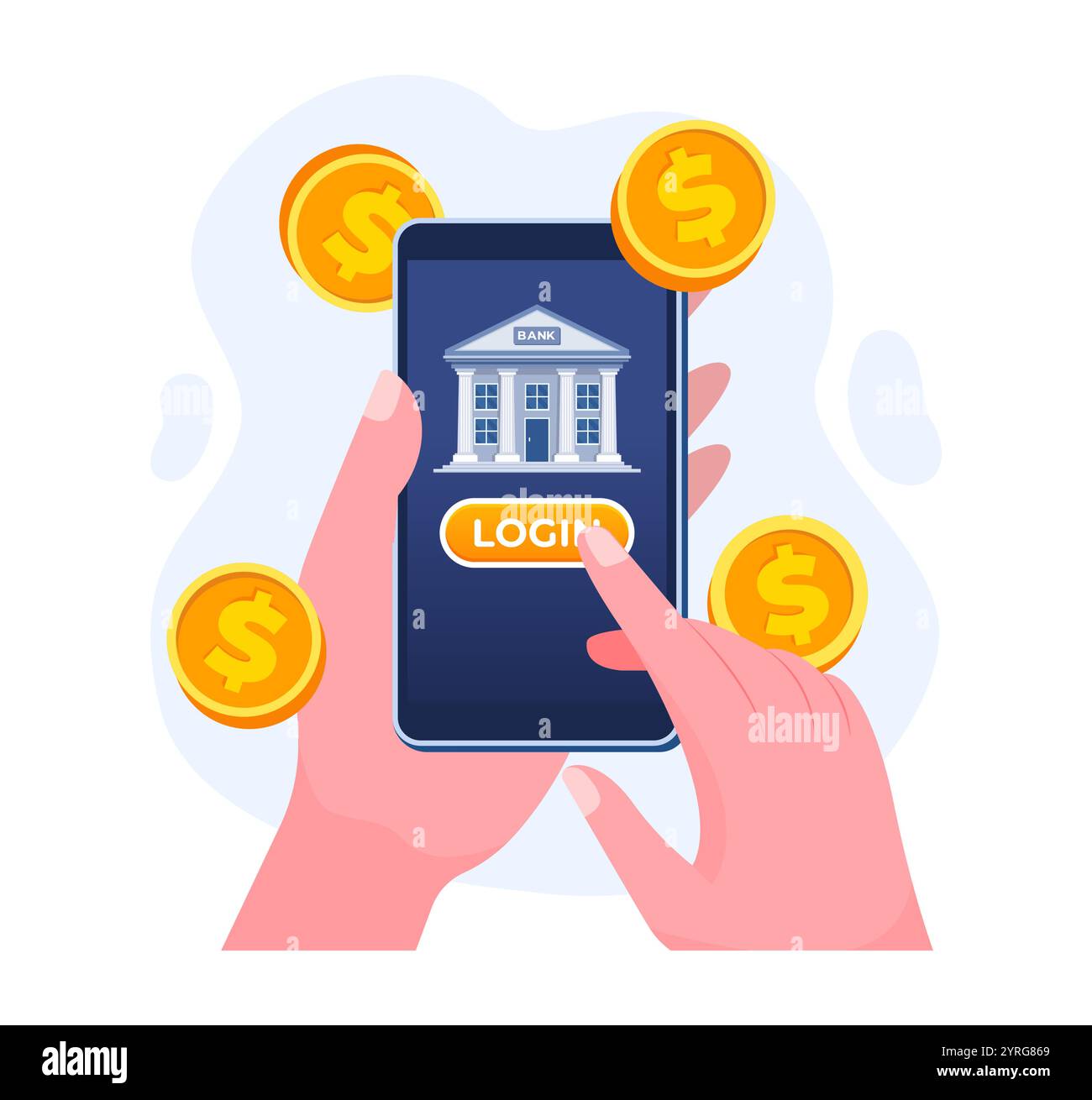 Hand holding mobile phone with online banking app interface on the screen, Digital banking ...