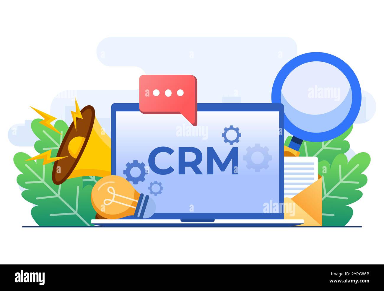 CRM, Customer Relationship Management concept flat vector illustration template for website ...