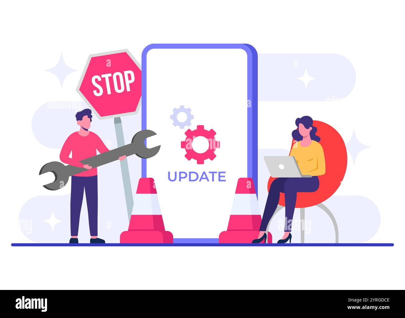 Smartphone with software update screen flat vector illustration, System ...