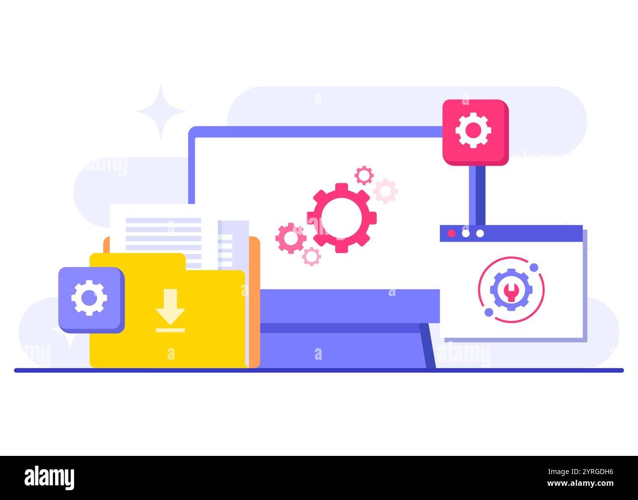 System maintenance flat vector illustration, Error, Fixing trouble ... System maintenance flat vector illustration, Error, Fixing trouble ...