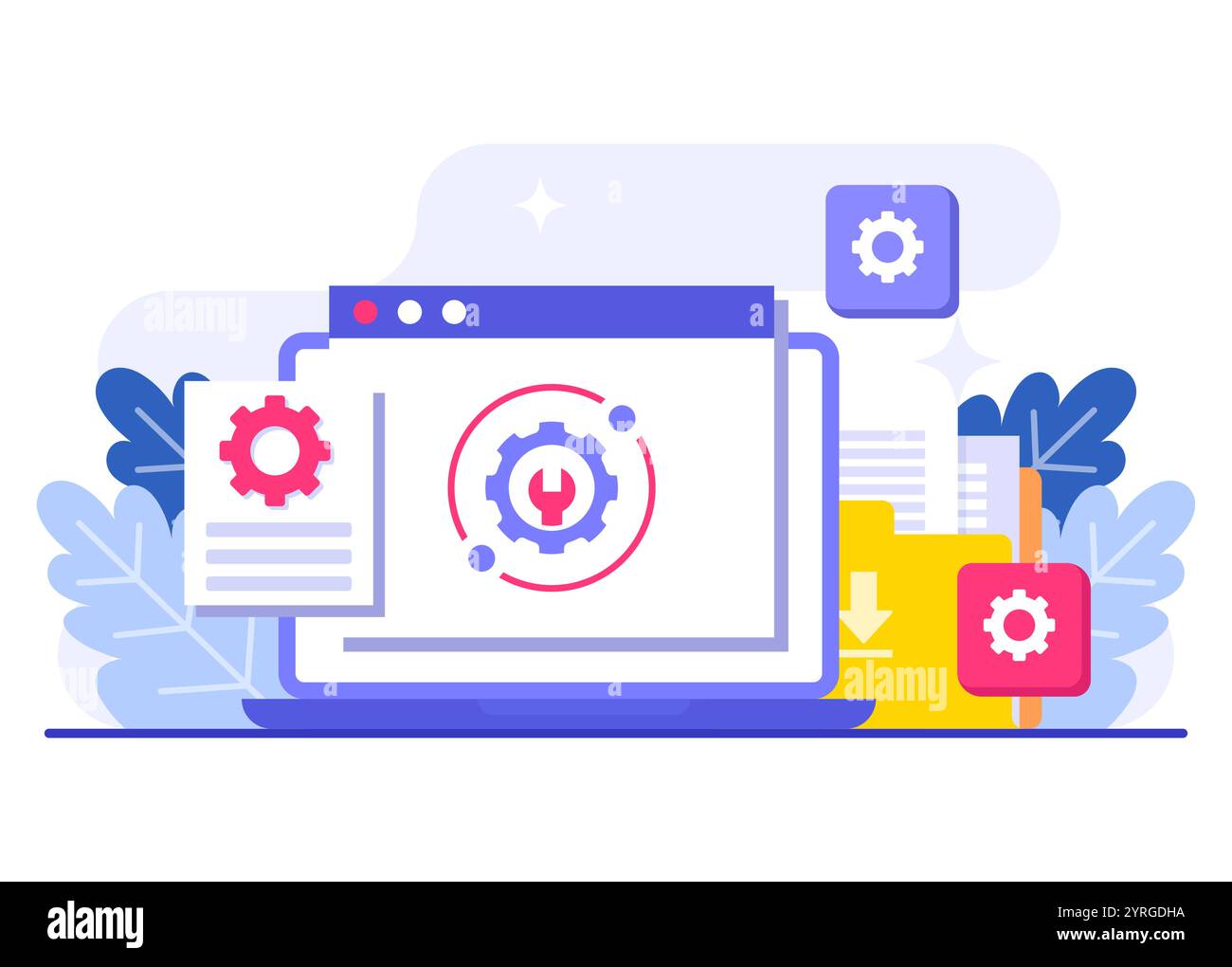 System maintenance flat vector illustration, Error, Fixing trouble ... System maintenance flat vector illustration, Error, Fixing trouble ...