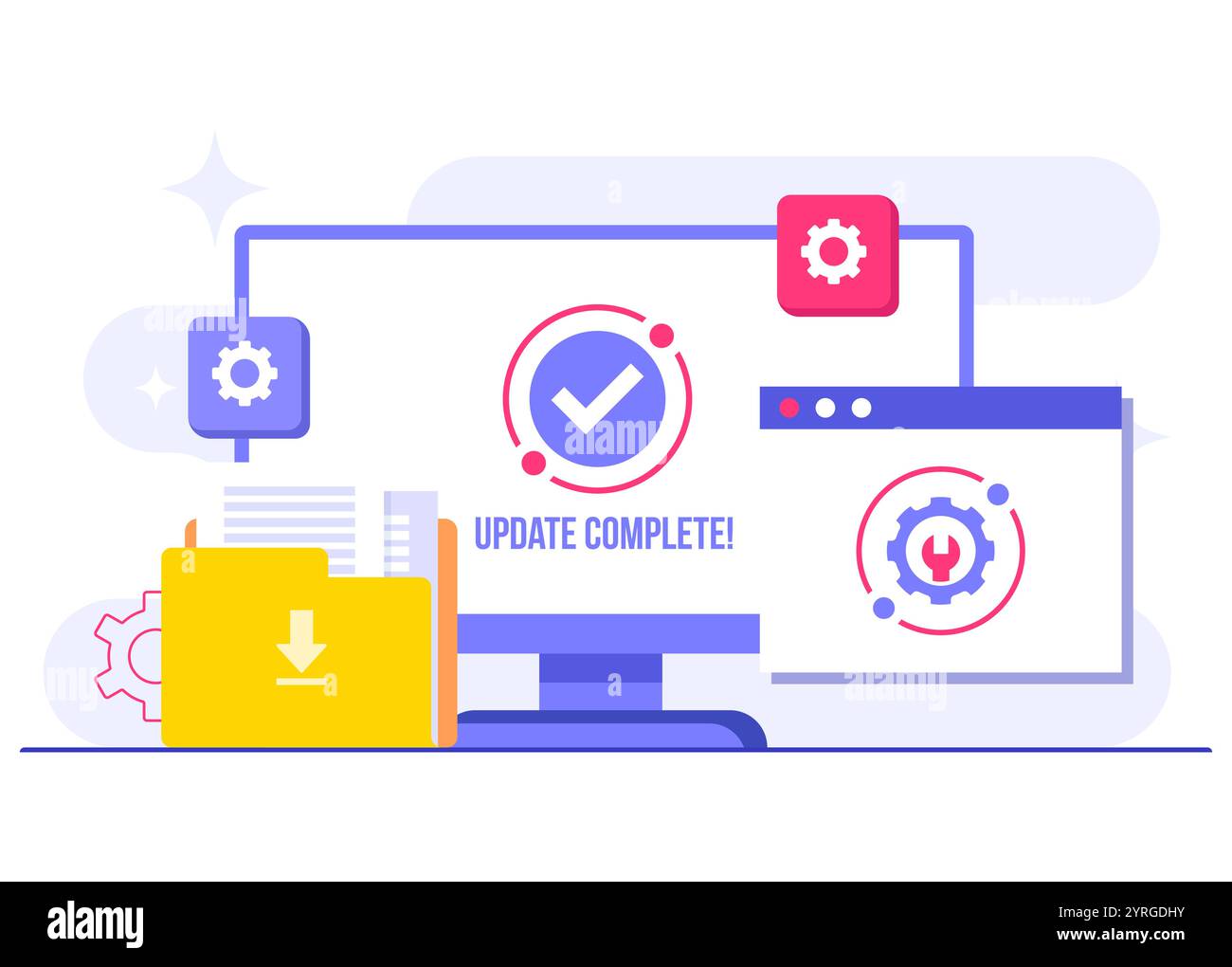 System maintenance flat vector illustration, Error, Fixing trouble, Device updating, Software ...