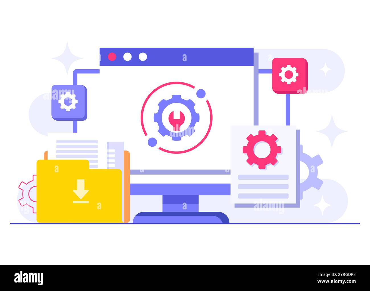 System maintenance flat vector illustration, Error, Fixing trouble ... System maintenance flat vector illustration, Error, Fixing trouble ...