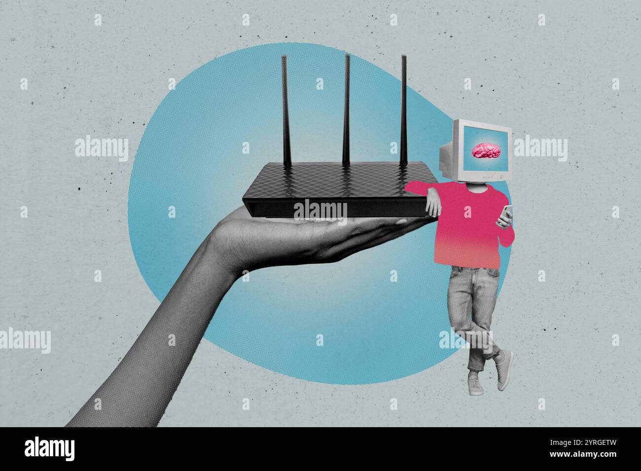 Trend artwork creative sketch 3D photo collage of anonymous headless ...