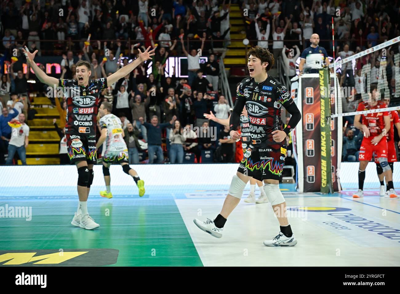 Yuki ISHIKAWA cheers for a point during Sir Susa Vim PERUGIA vs Cucine Lube CIVITANOVA, 6th Leg ...