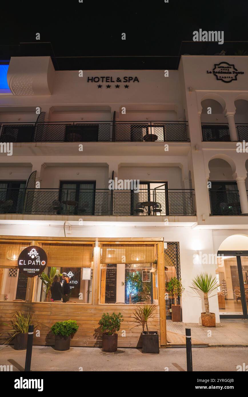 Luxury Boutique Hotel Facade with Moroccan Elements at Night Stock ...