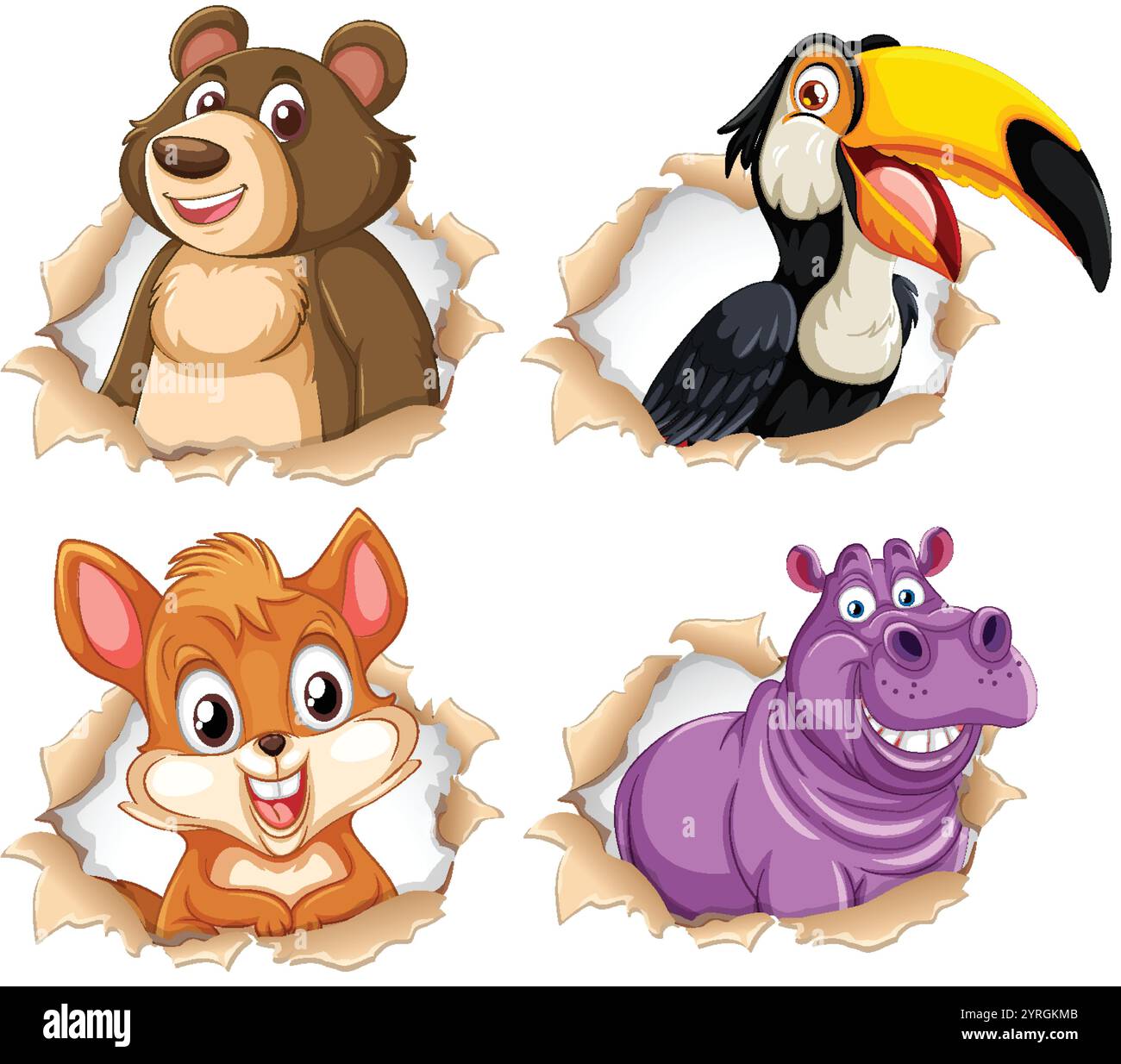 Adorable animals peeking through torn paper holes Stock Vector Image & Art - Alamy
