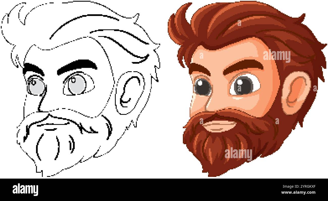 Color and outline versions of a bearded man Stock Vector Image & Art ...