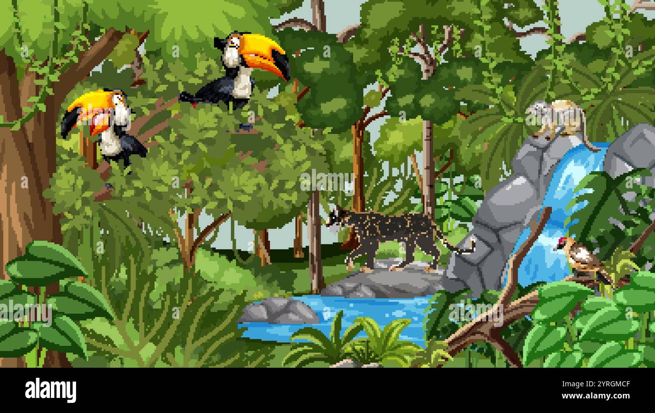 Rainforest Ecosystem Drawing Slide Wild Animals And Rainforest Trees