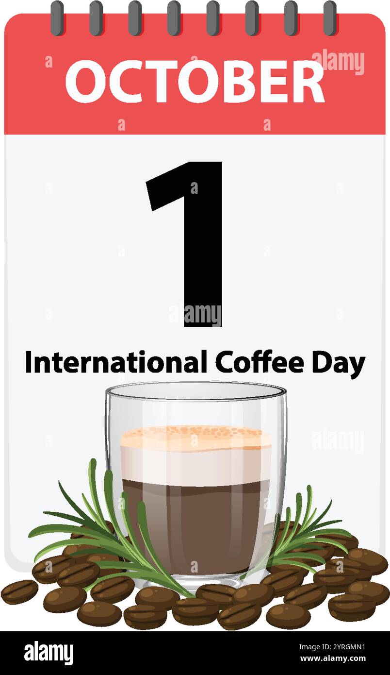 Calendar page with coffee cup and beans Stock Vector Image & Art - Alamy