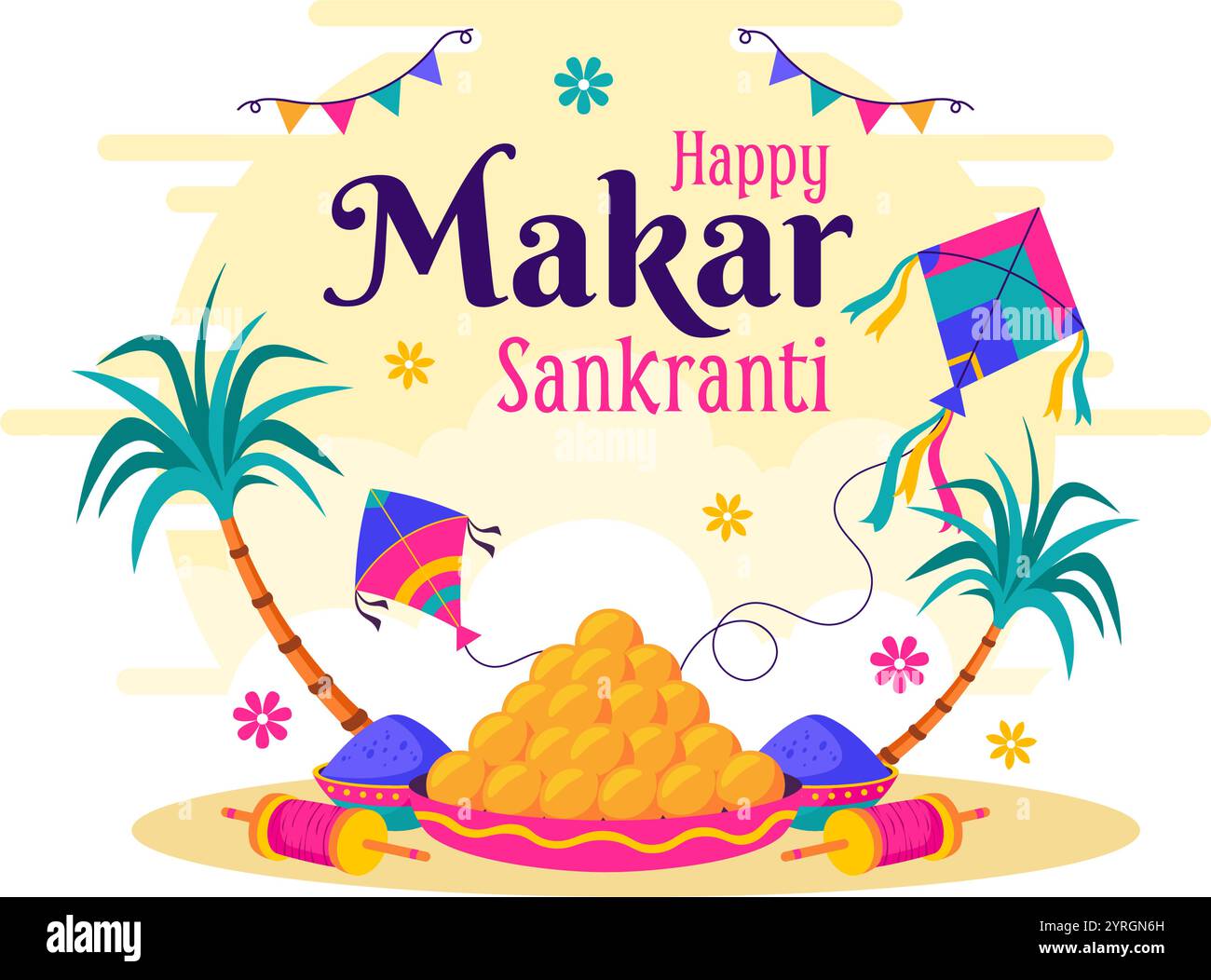 Makar Sankranti Vector Illustration. Translation the Harvest Festival. Indian Festive with ...