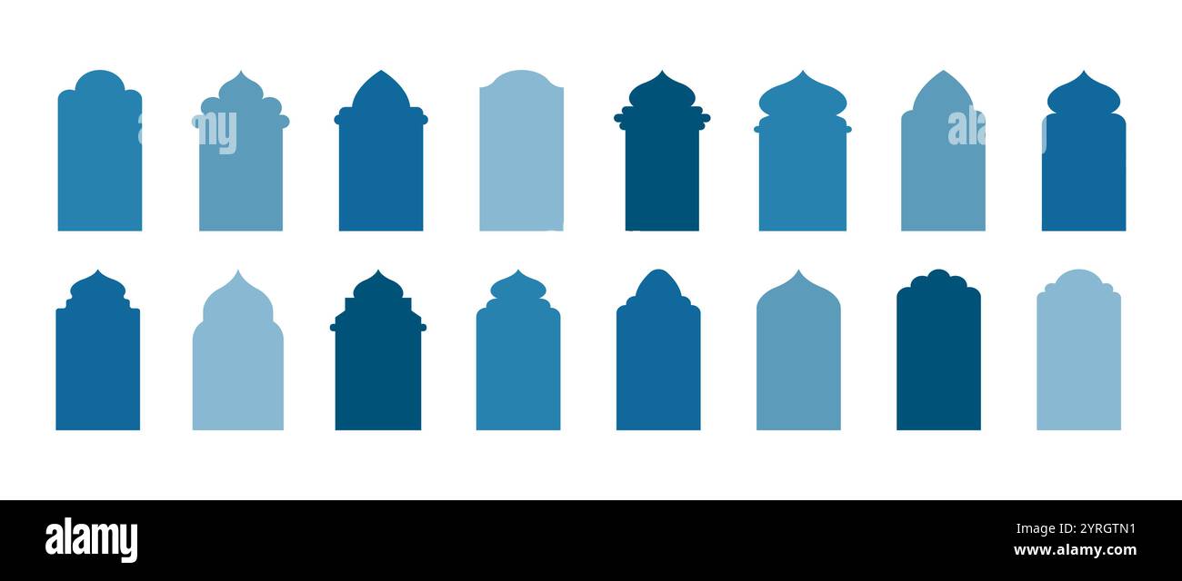Ramadan Shape Door. Arabic architecture. Set of blue Moroccan gates ...