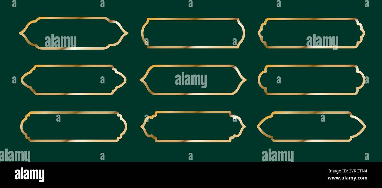Islamic frames. Set of golden Arabian borders on dark background ...