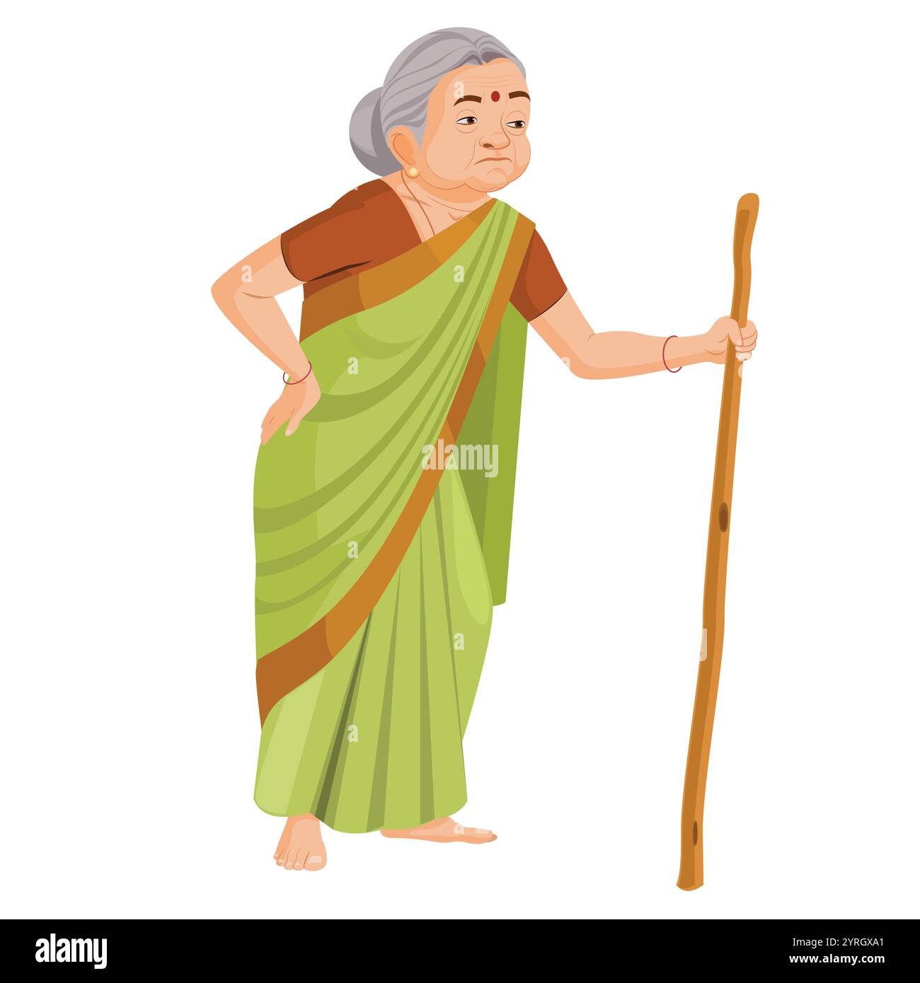 Indian old woman walking with stick Stock Vector Image & Art - Alamy