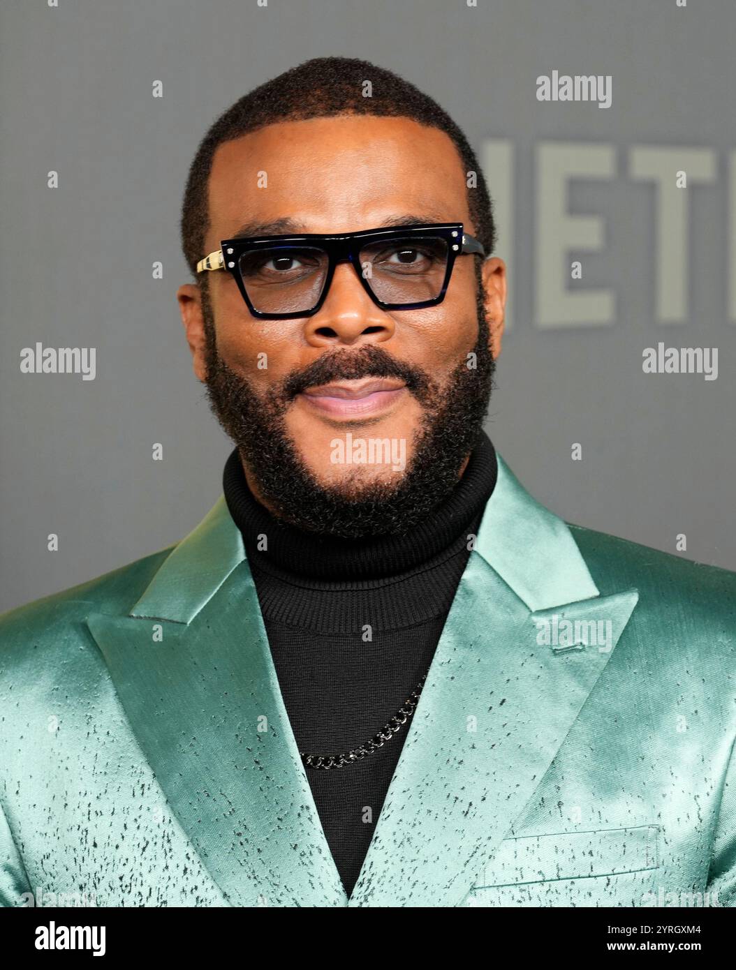 Tyler Perry poses at the premiere of the film "The Six Triple Eight" on ...