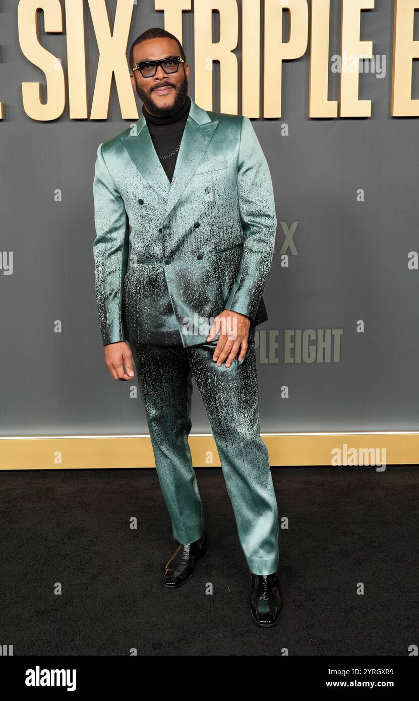 Tyler Perry poses at the premiere of the film "The Six Triple Eight" on ...