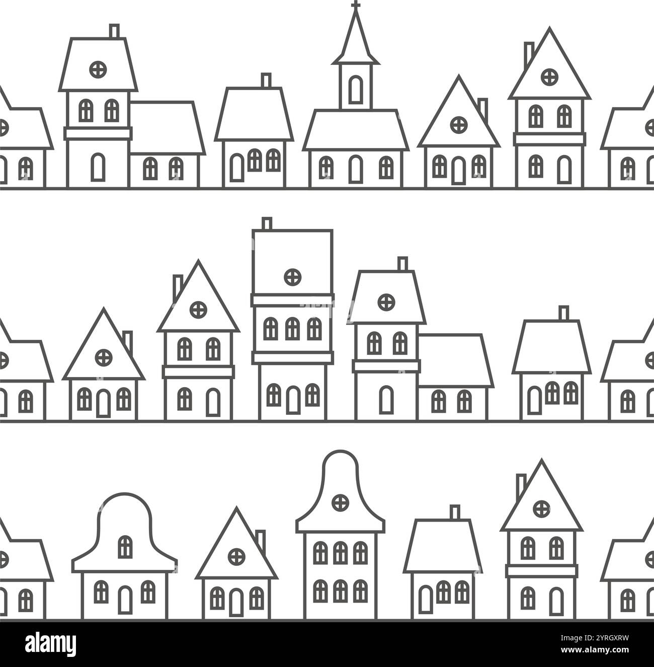 Christmas winter seamless border. Village houses silhouettes of ...