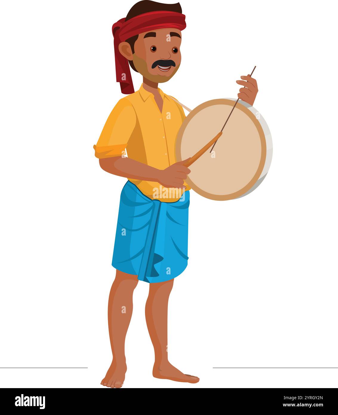 Indian man Playing folk musical instrument Tamate, indian village music ...