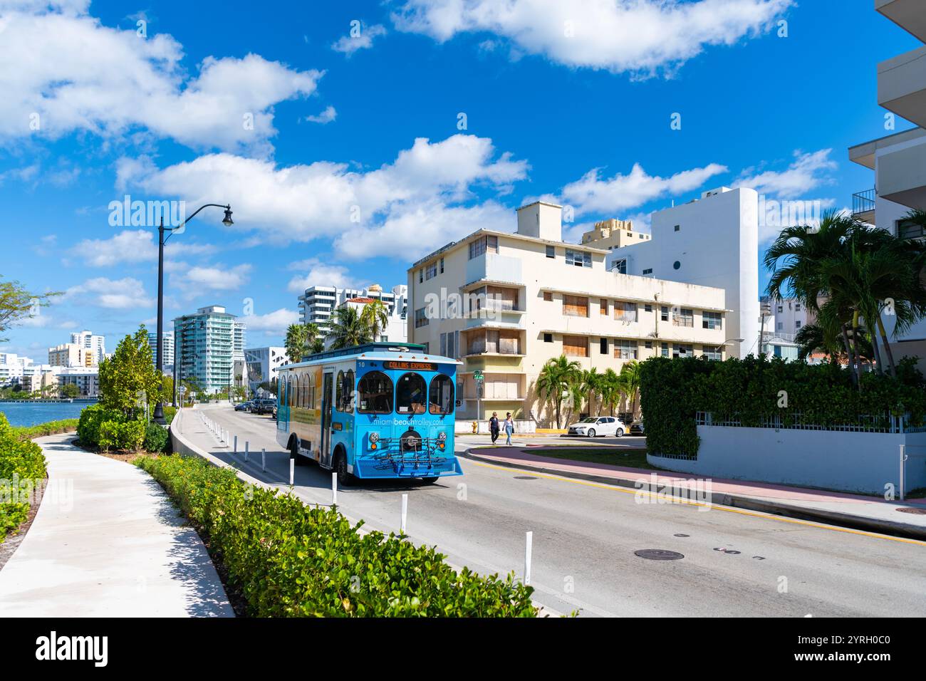 Miami, Florida, USA - November 16, 2024: Miami beach trolley bus at ...
