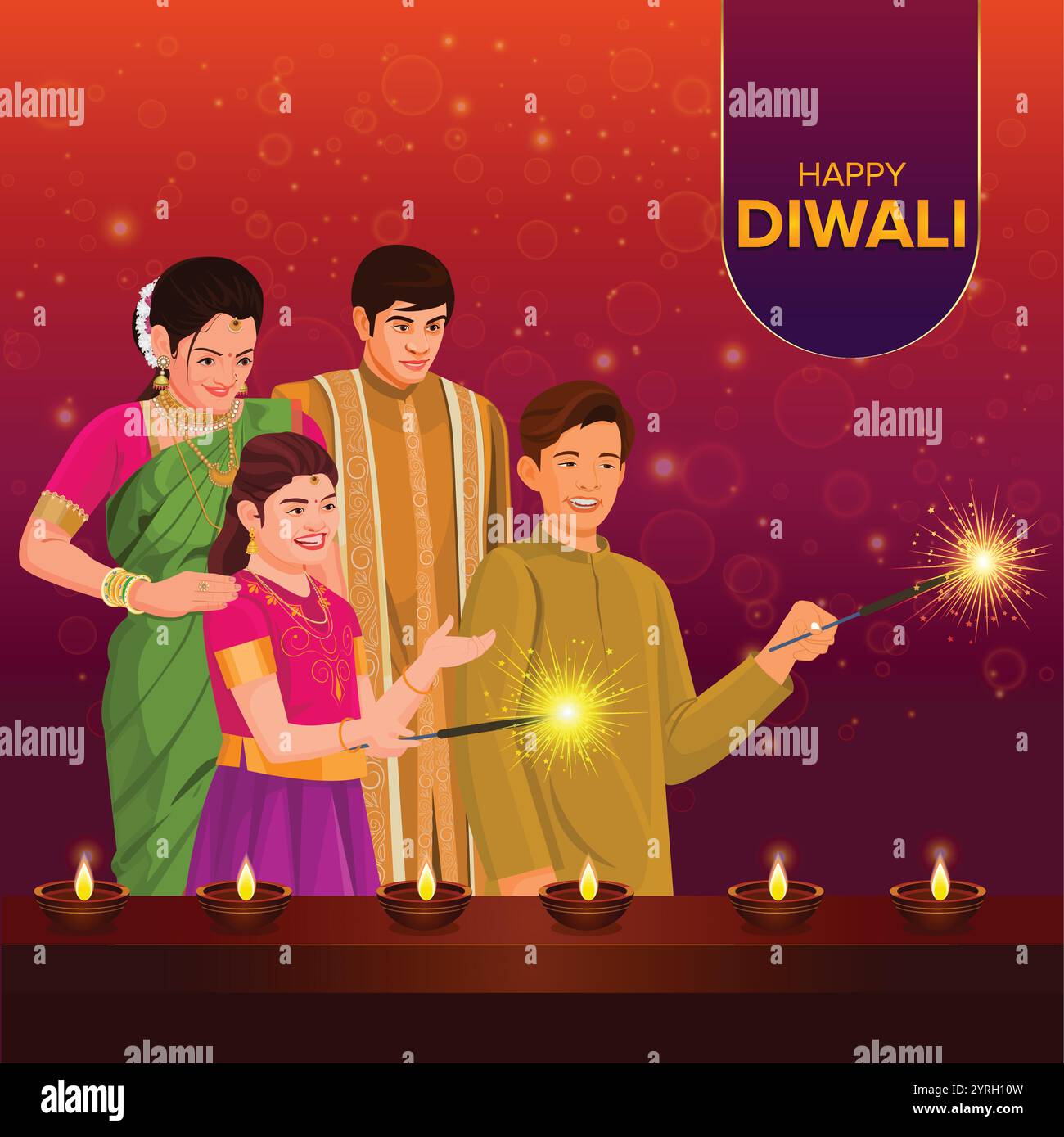 Happy Diwali with happy family, Indian festival of lights, Diwali ...