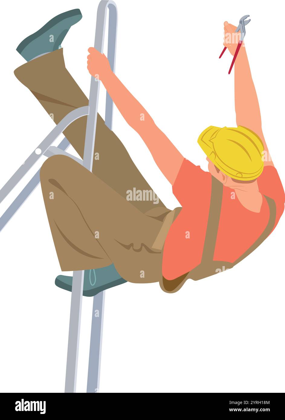 worker falling from ladder.Industrial safety and occupational health at ...