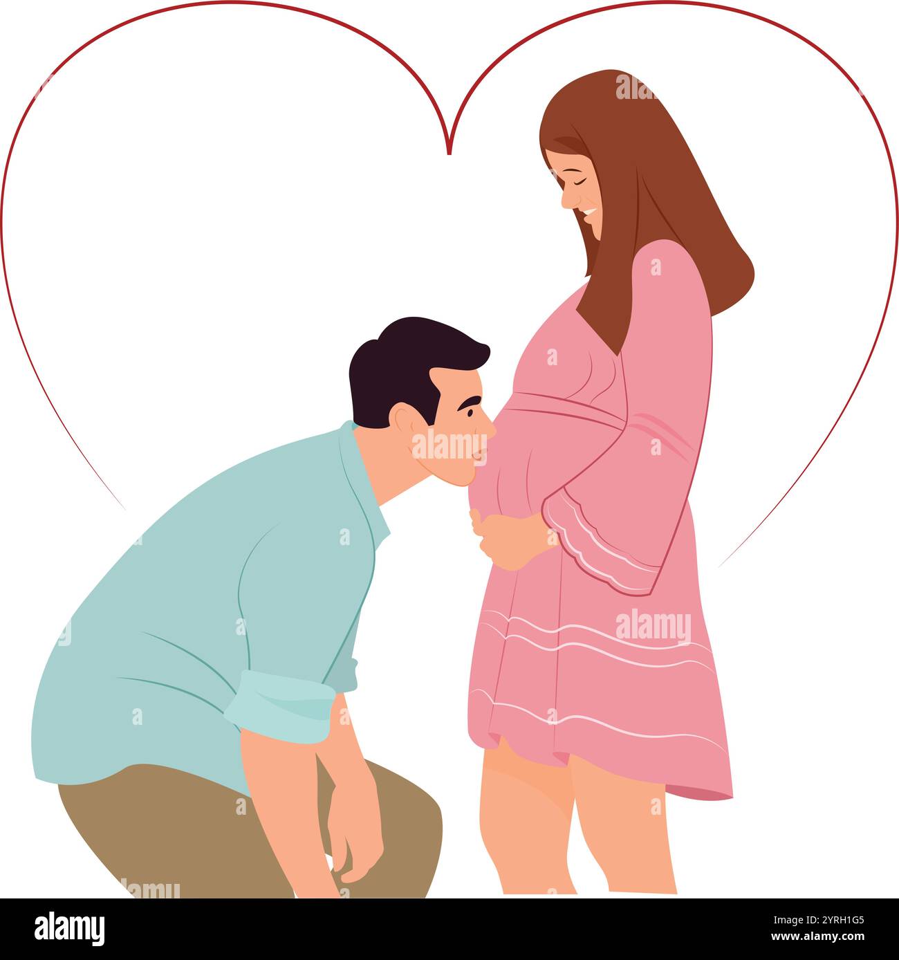 Husband kissing his pregnant wife belly, Smiling future father hug wife. Pregnancy and parenting ...