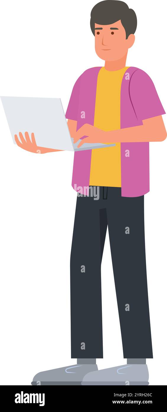 Portrait young creative man laptop Stock Vector Images - Alamy
