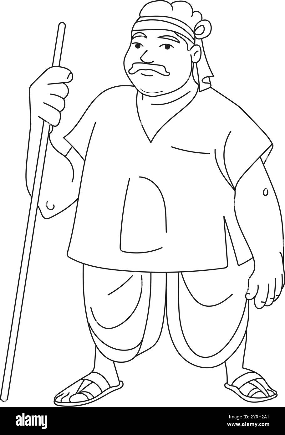 Indian Village Man, hand drawn in thin line style Stock Vector Image ...