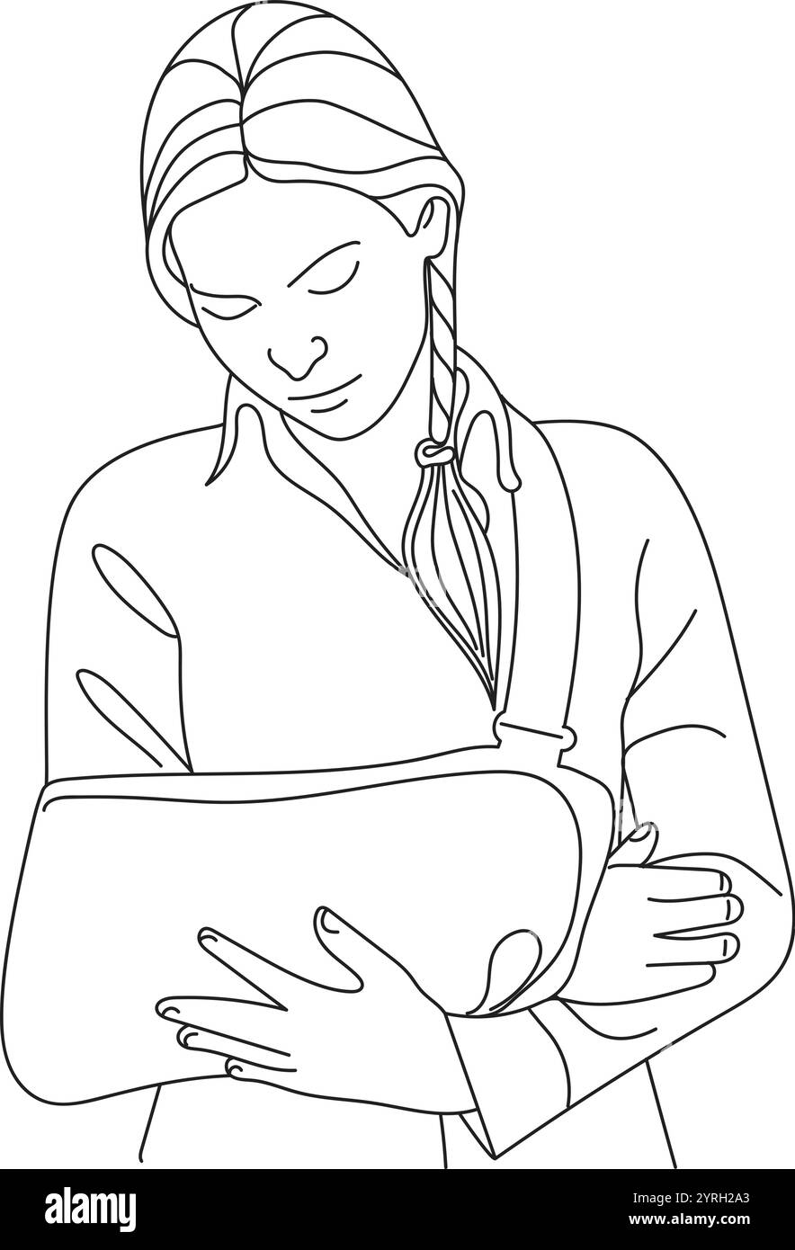 Woman with broken arm in sling, broken hand medical concept. Hand drawn ...