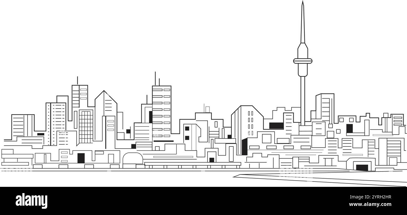 City Skyline, Line art illustration, hand drawn in thin line style ...