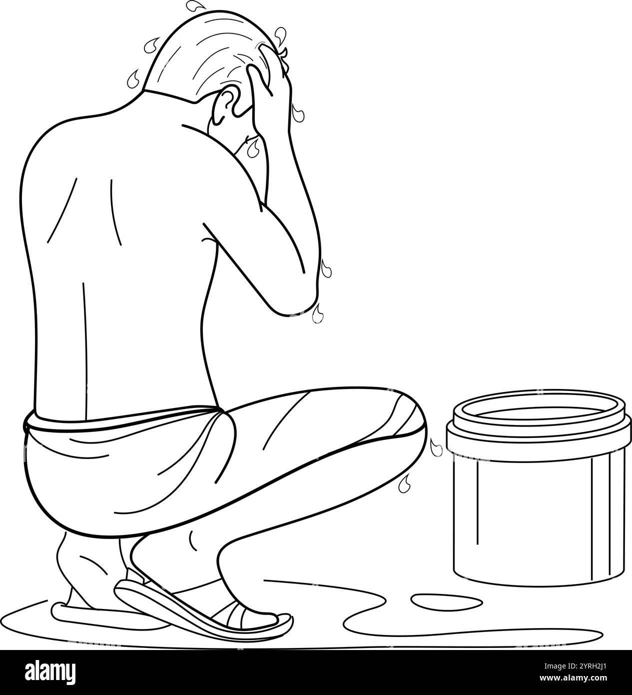 Man taking bath on the street, hand drawn in thin line style Stock ...