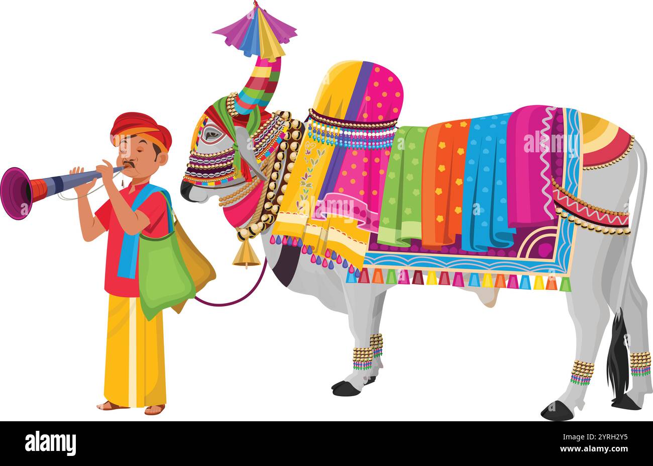 Decorated Ox, Indian folk man with decorated Ox playing musical ...