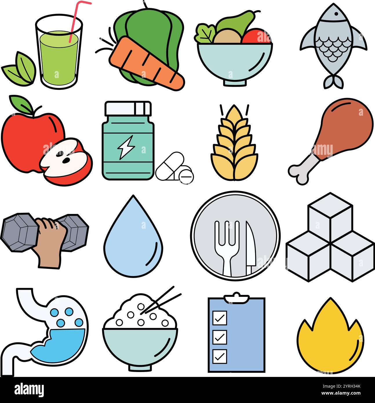 Nutrition Icons, Containing food, vegetables, water, meal planning ...