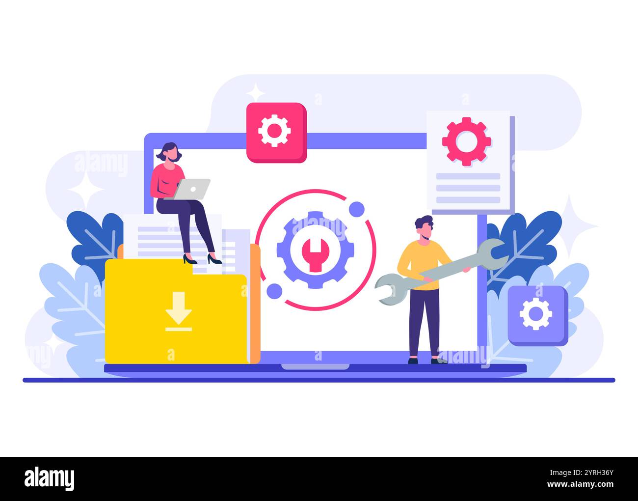 System maintenance flat vector illustration, Error, Fixing trouble ... System maintenance flat vector illustration, Error, Fixing trouble ...