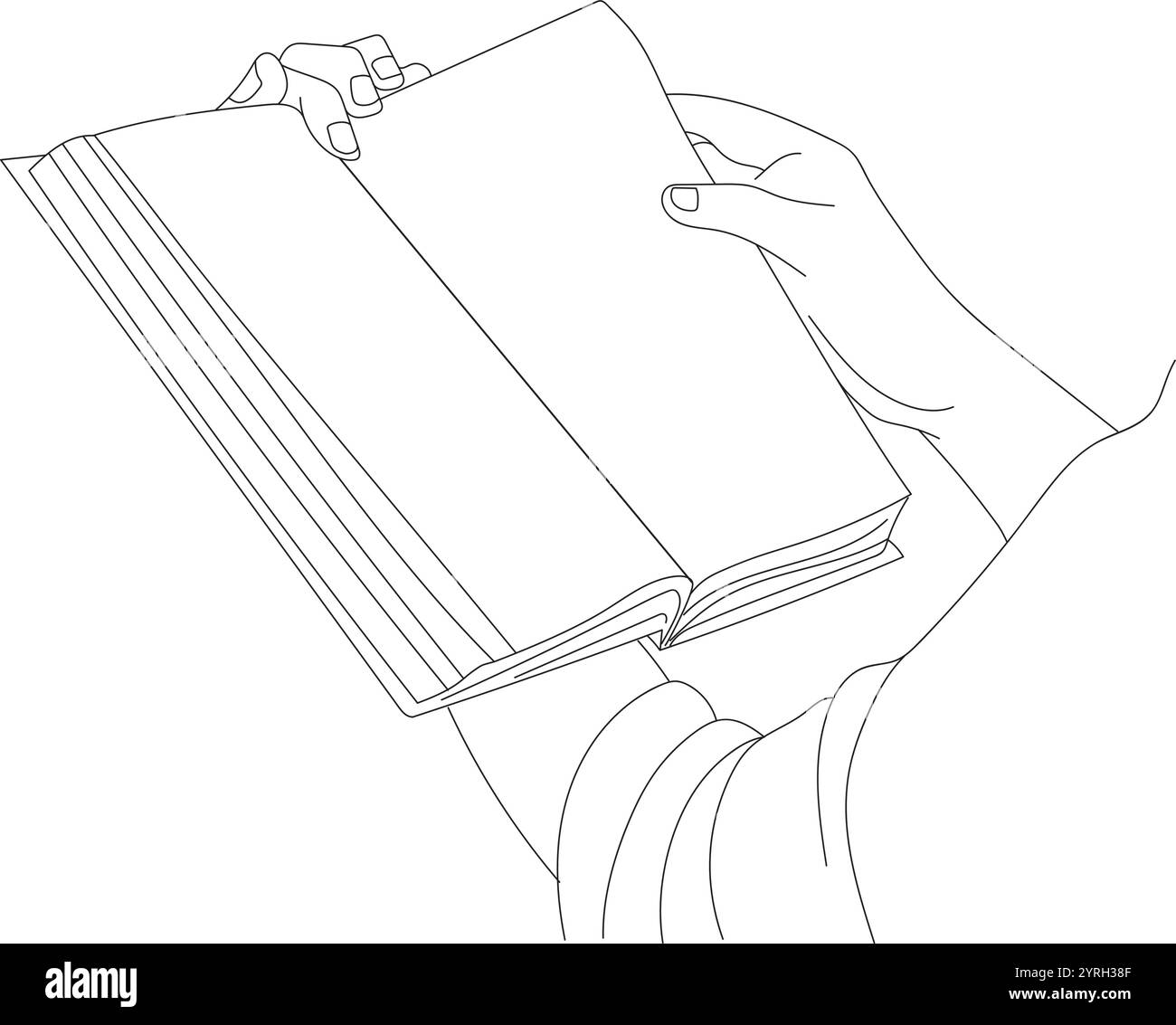 Open Book On Hand, Stacks of books for reading, Hand drawn in thin line ...
